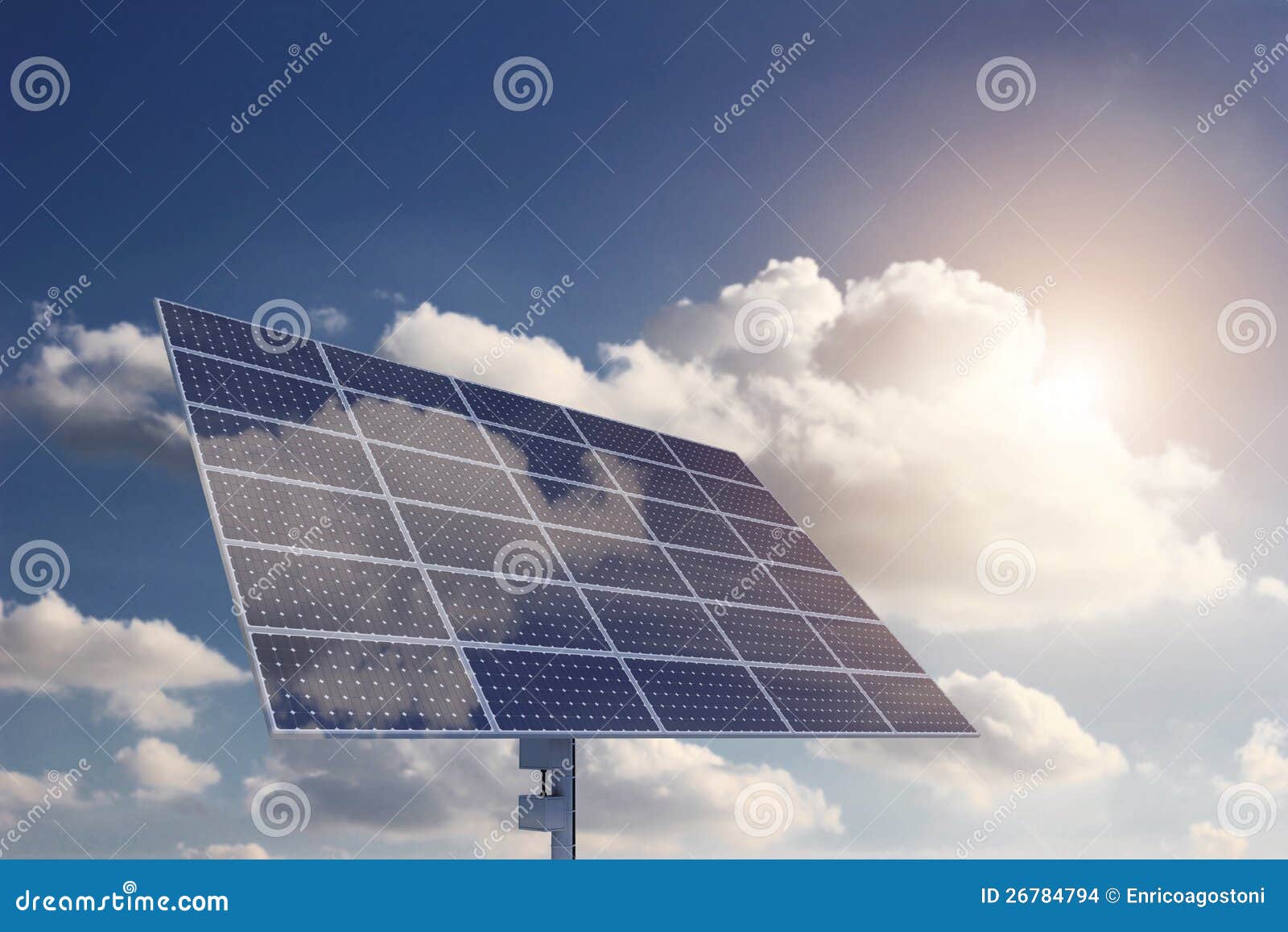 Solar Panel with Sun and Clouds on Background Stock Photo - Image of ...