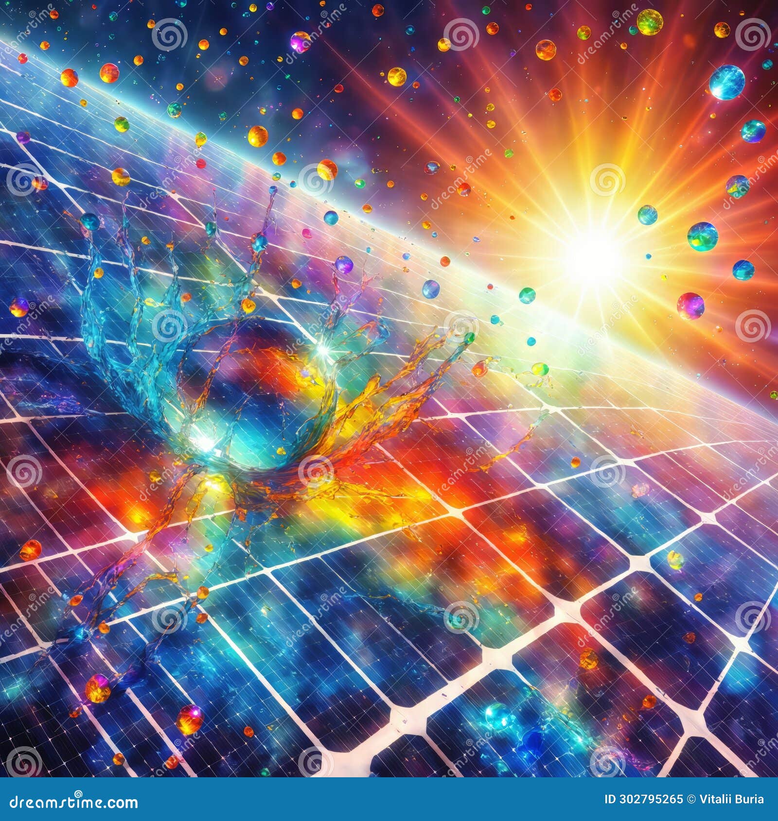 Solar Panel with Sun Rays and Lens Flare. 3d Illustration, Generative ...