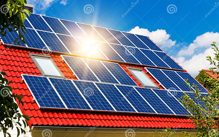 Solar panel with sun stock photo. Image of panel, ecological - 41118012