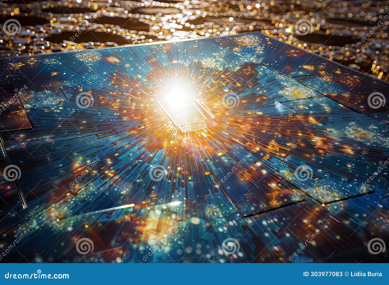 Solar Code: Panel with Sunbeams and Binary Code, 3D Rendering ...