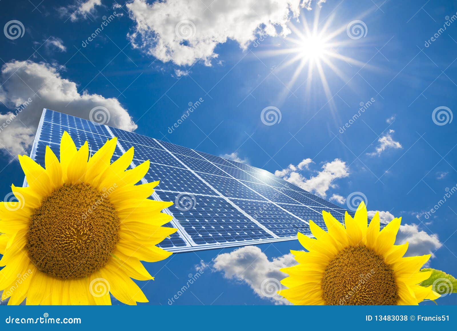 Solar panel and sunflowers stock photo. Image of environment - 13483038