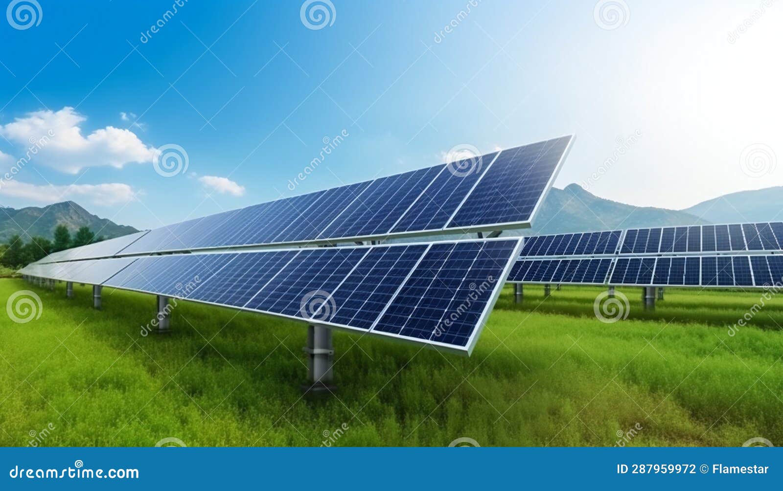Solar Panel with Sunset Background, Green Energy Stock Illustration ...