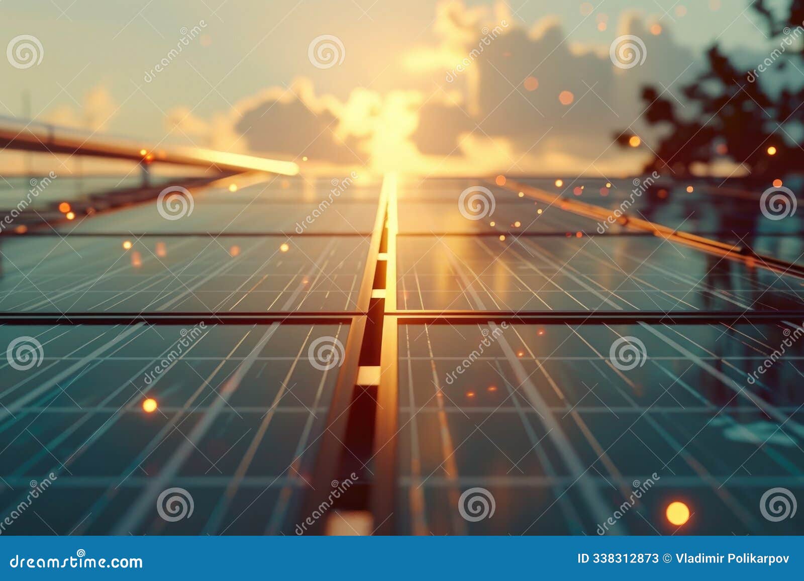 A Solar Panel with the Sunset in the Background Stock Image - Image of ...
