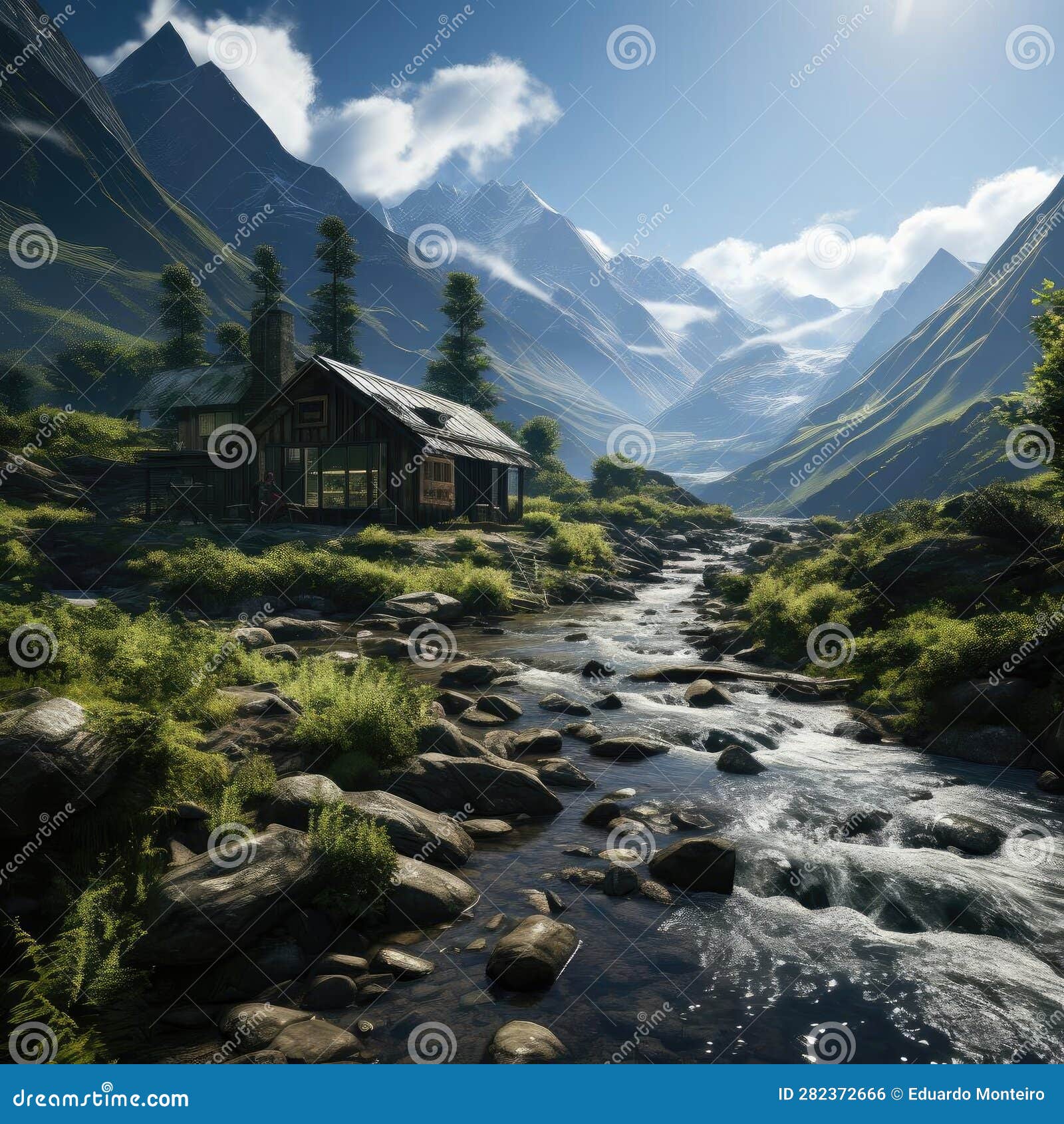 Remote Log Cabin With Stone Fireplace Nestled In A Dense Forest ...