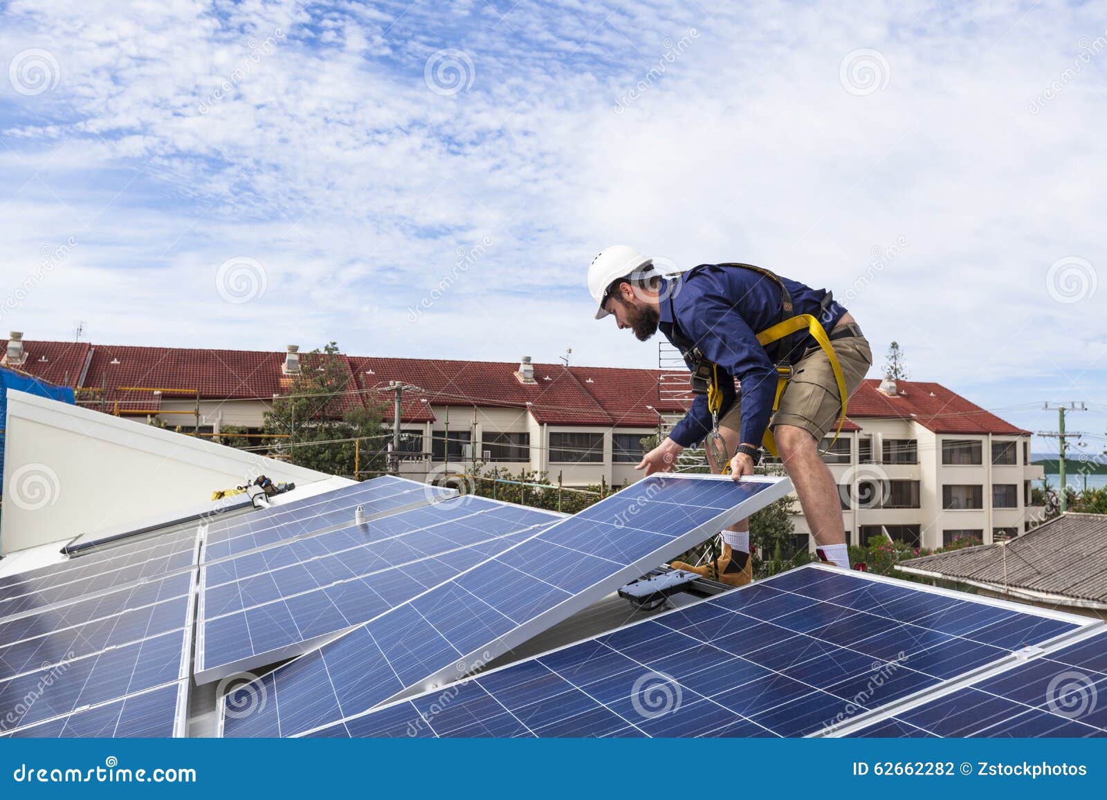 Solar panel technician stock photo. Image of energy, home - 62662282