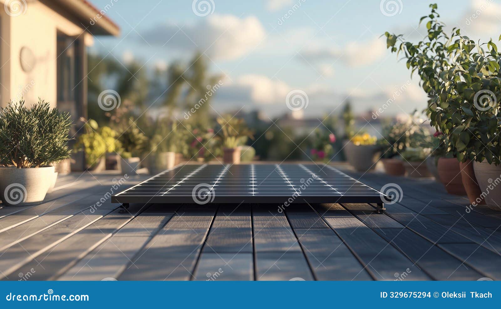 Solar Panel on a Terrace. 3d Illustration Stock Illustration ...
