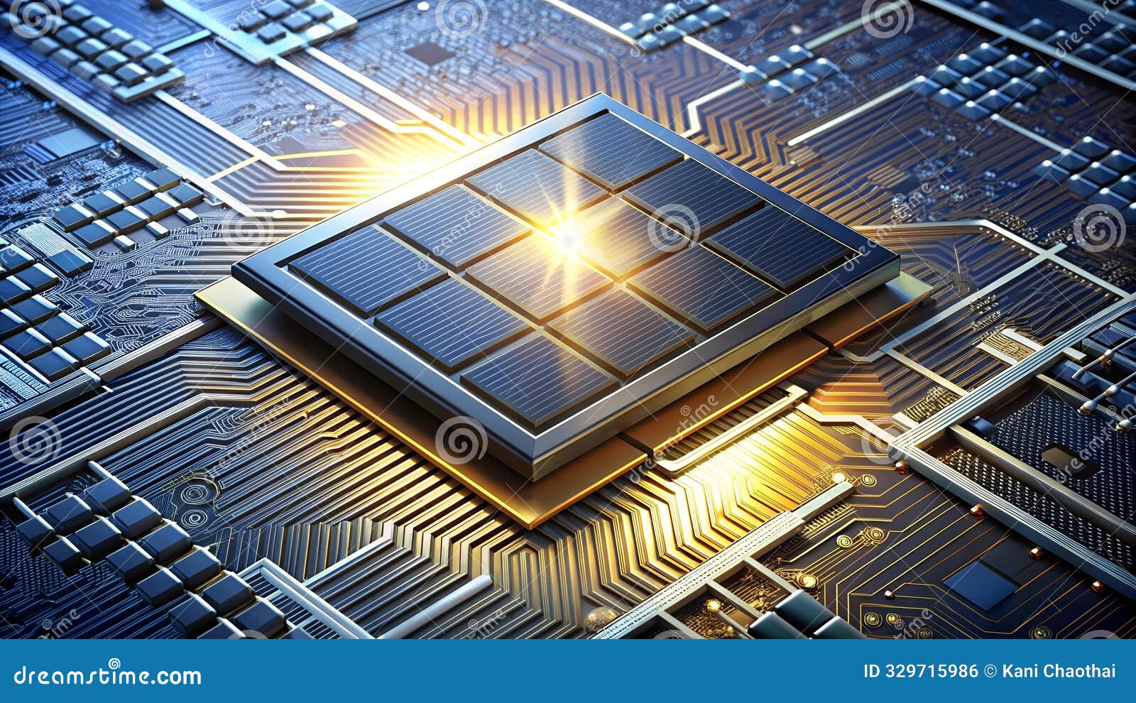 A Solar Panel Transforms into a Microchip on a Motherboard Representing ...
