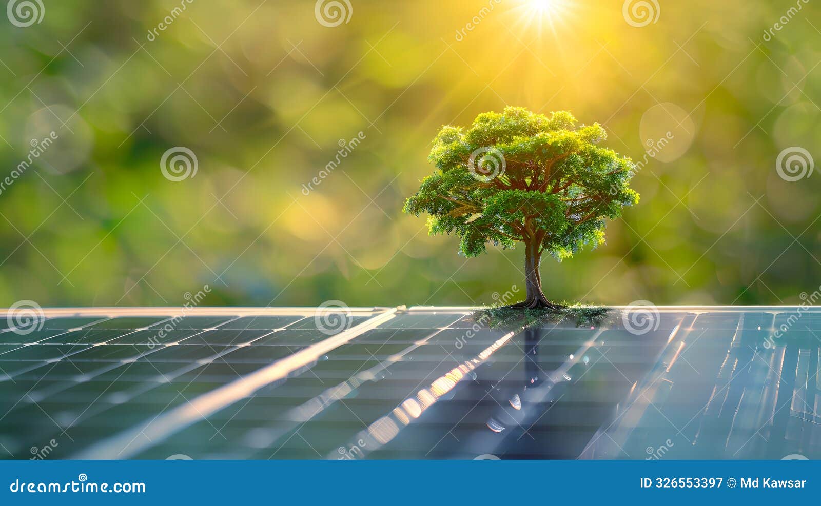 Solar Panel with Tree - Sustainable Energy Concept Stock Illustration ...