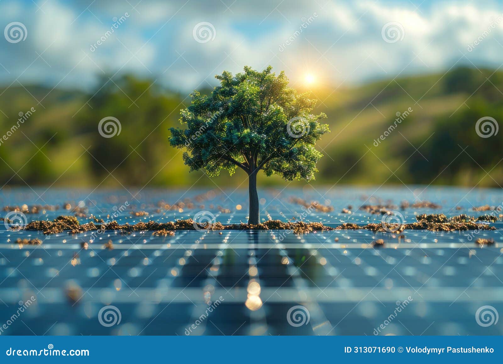 Solar Panel with Tree on Top Stock Photo - Image of stand, solar: 313071690