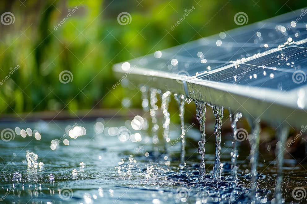 Solar Panel Water Feature with Dripping Water Stock Illustration ...