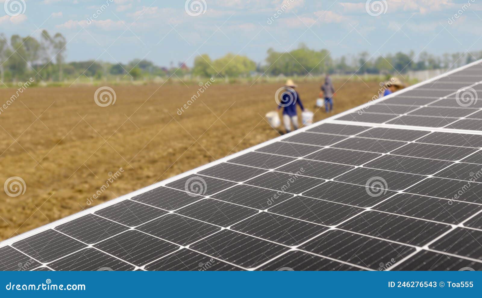 Solar Panel for Waterpump and Farmer in Agricultural Field Stock Image ...