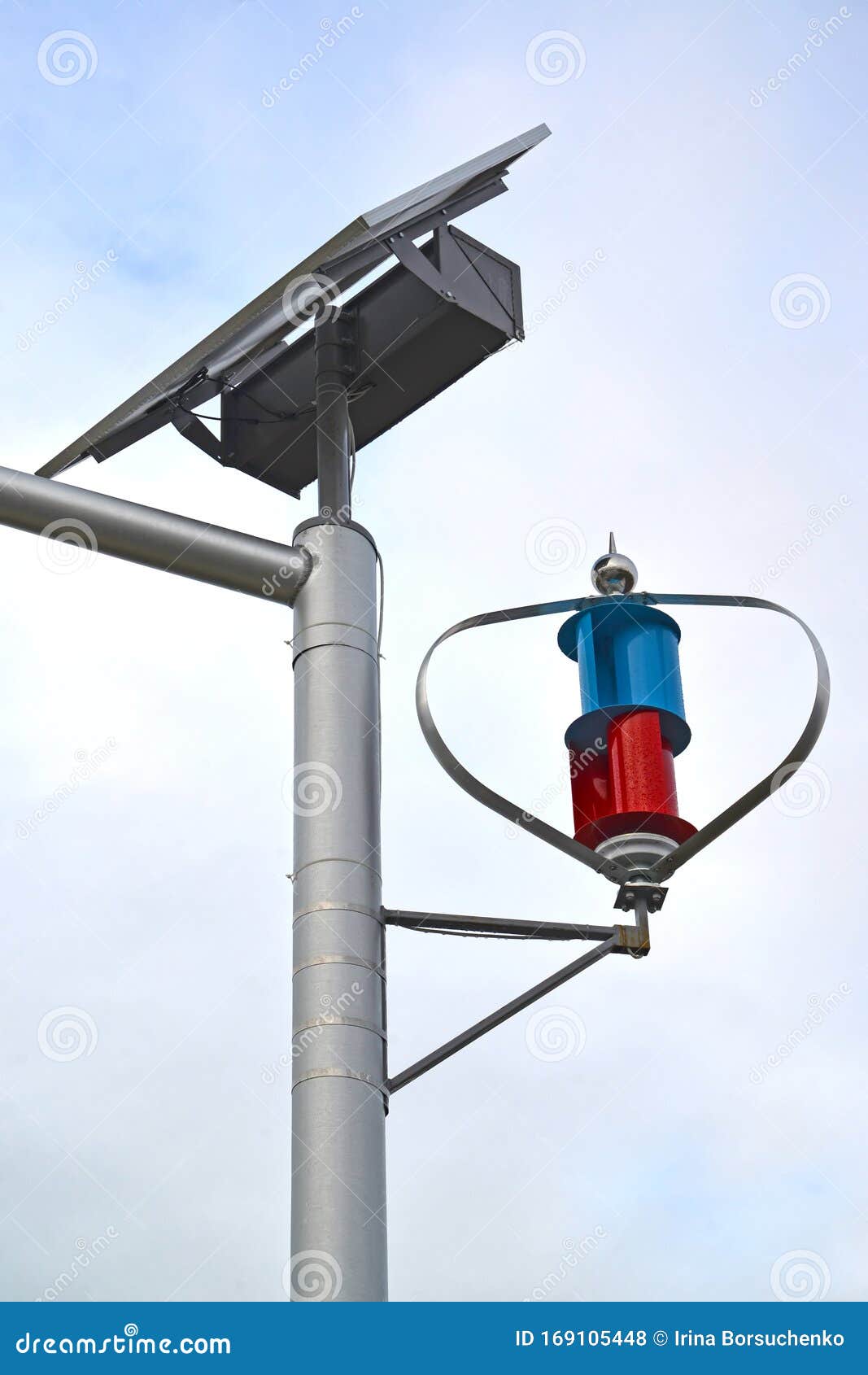 Solar Panel and Wind Generator on a Street Pole Stock Photo - Image of ...