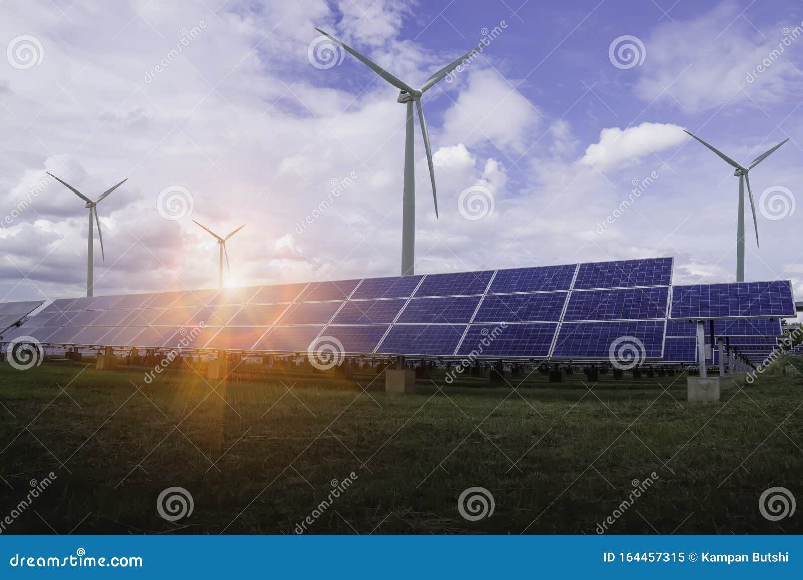 Solar Panel and Wind Turbines, Alternative Electricity Source, Concept ...
