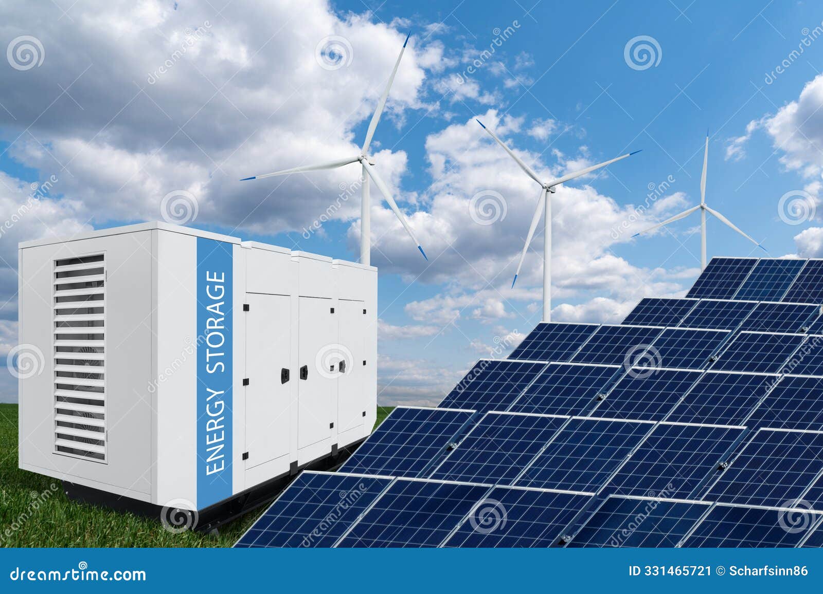 Solar Panel and Wind Turbines with Energy Storage Stock Image - Image ...