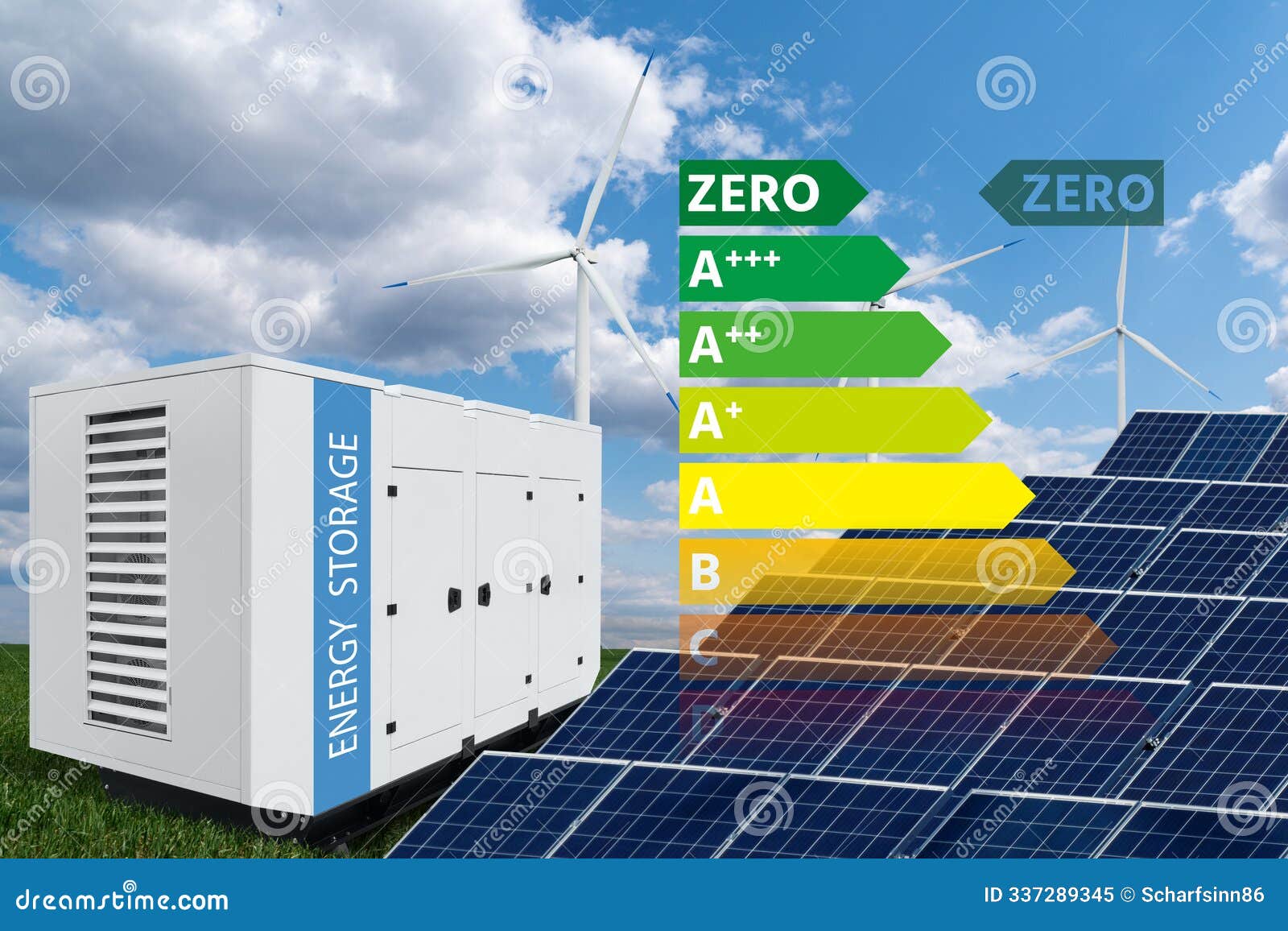 Solar Panel and Wind Turbines with Energy Storage Stock Image - Image ...