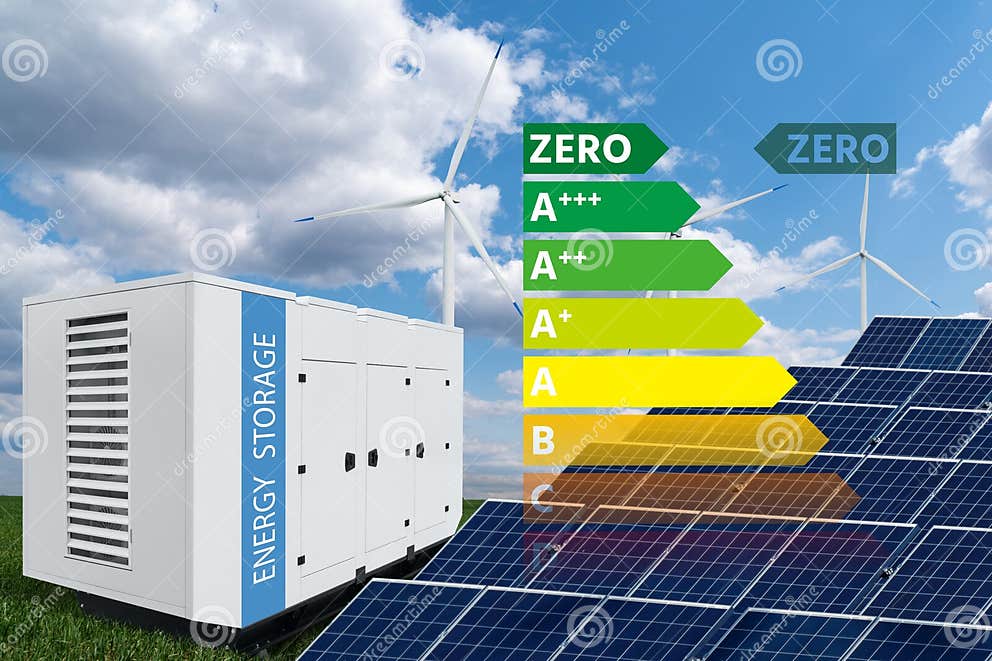 Solar Panel and Wind Turbines with Energy Storage Stock Image - Image ...