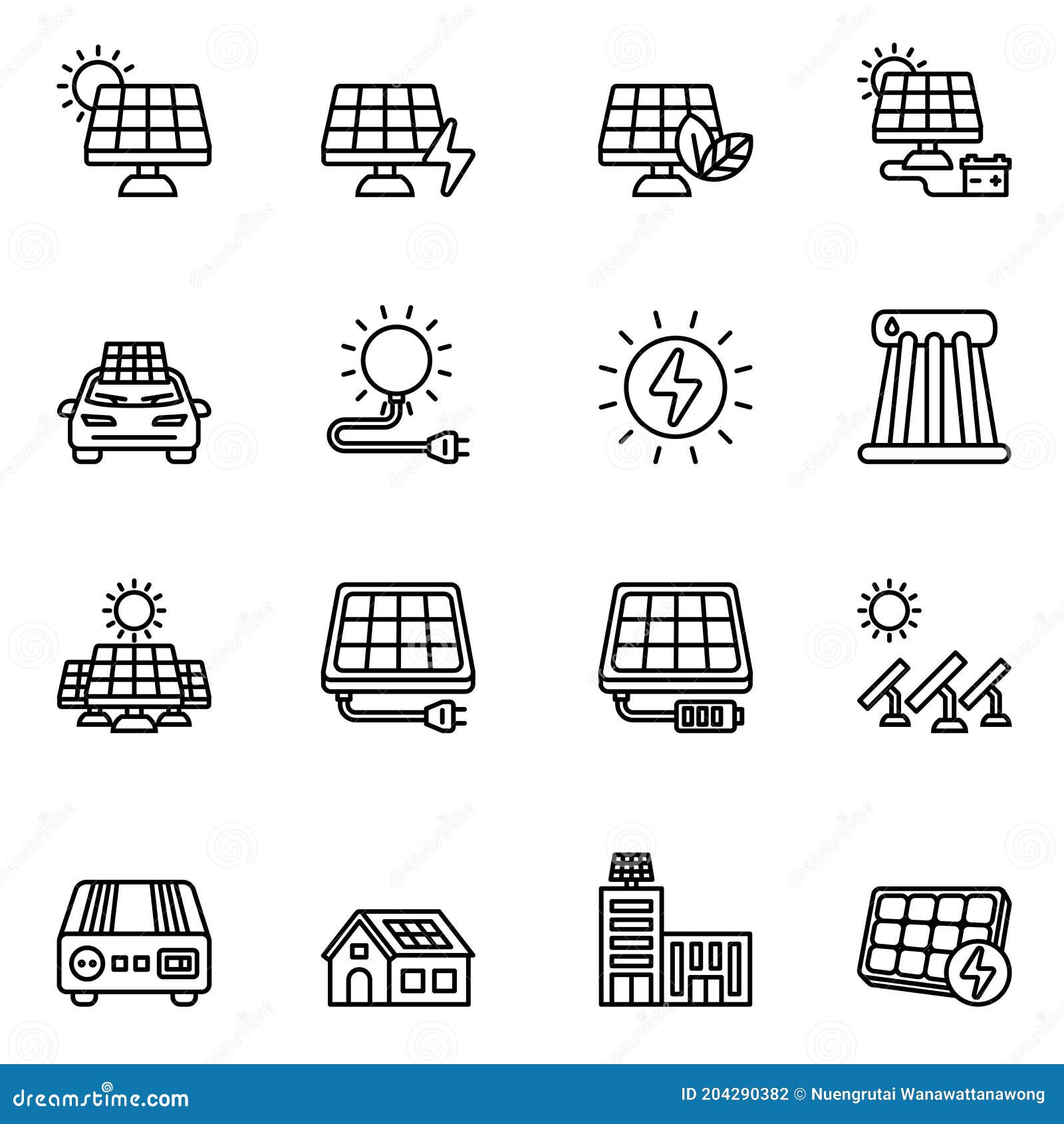 Solar Energy, Solar Panel Icons Set. Thin Line Style Stroke Vector ...