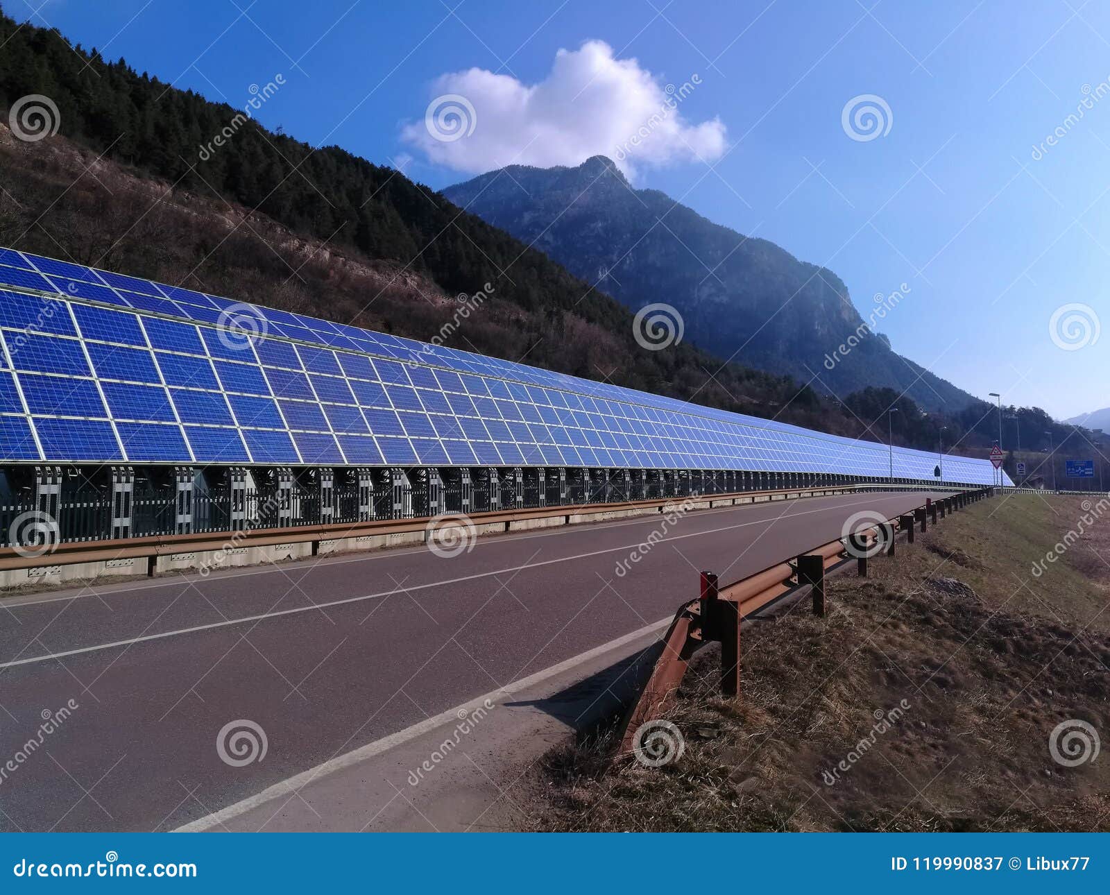 Solar Panels Along Road Highway Stock Image - Image of technology, road ...