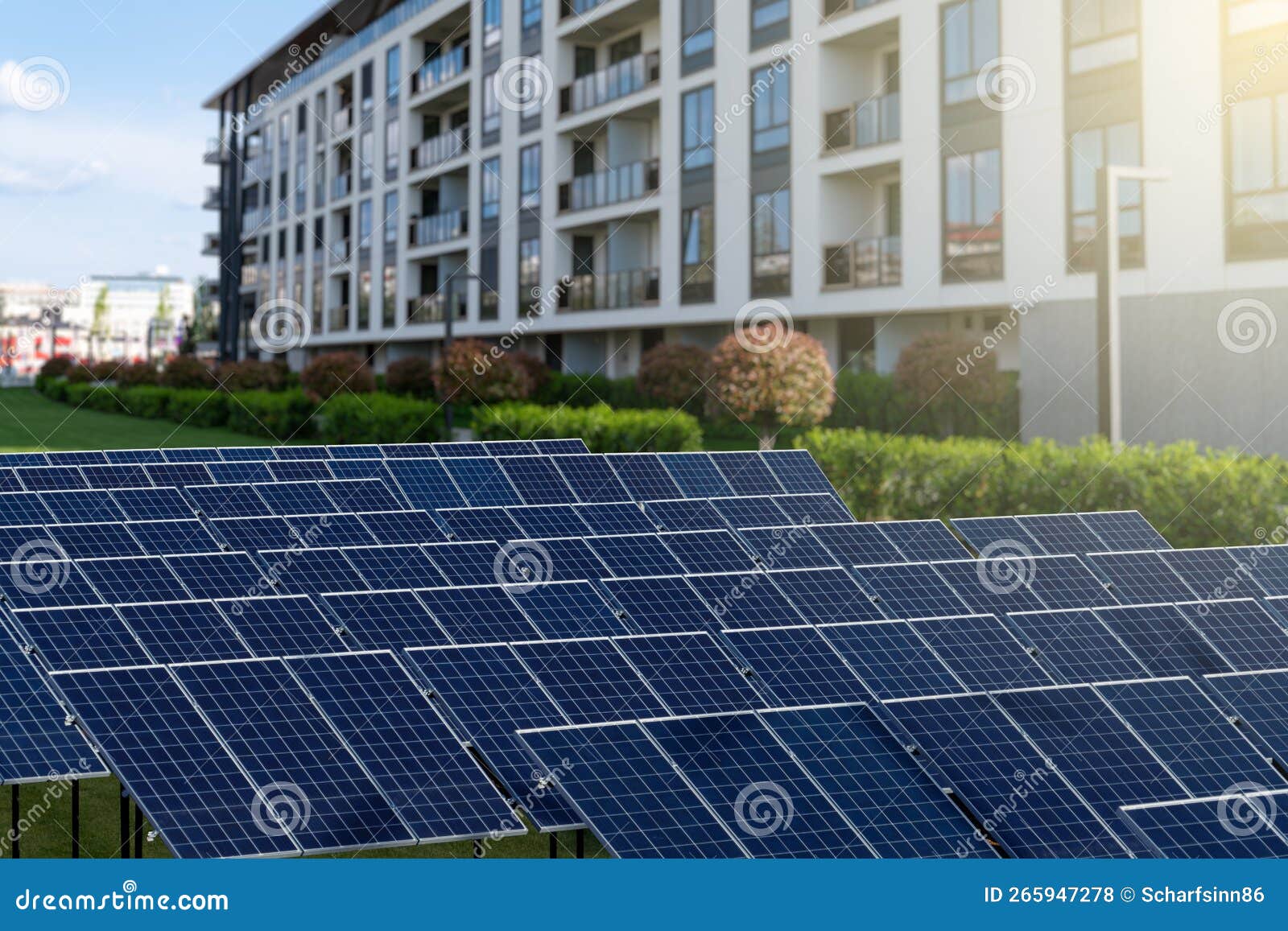 Solar Panels with Apartment Building Stock Photo - Image of ...