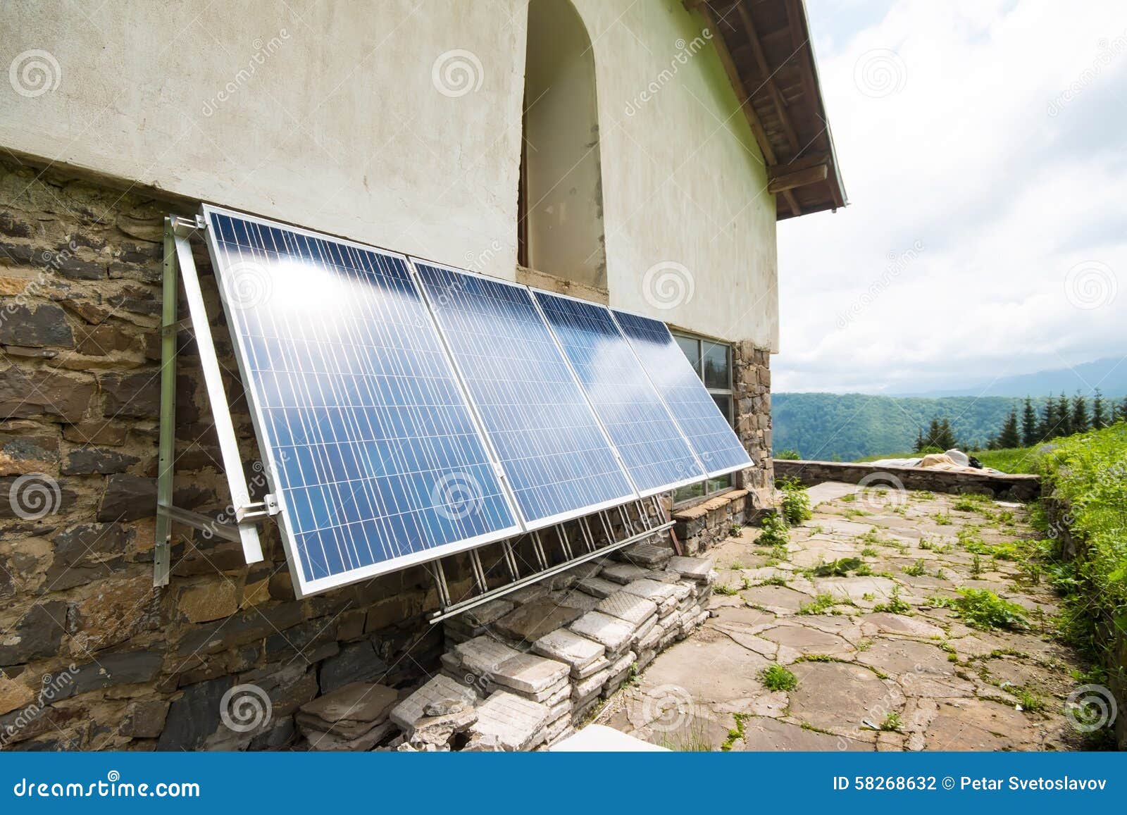 Solar panels on apline hut stock photo. Image of electrical - 58268632