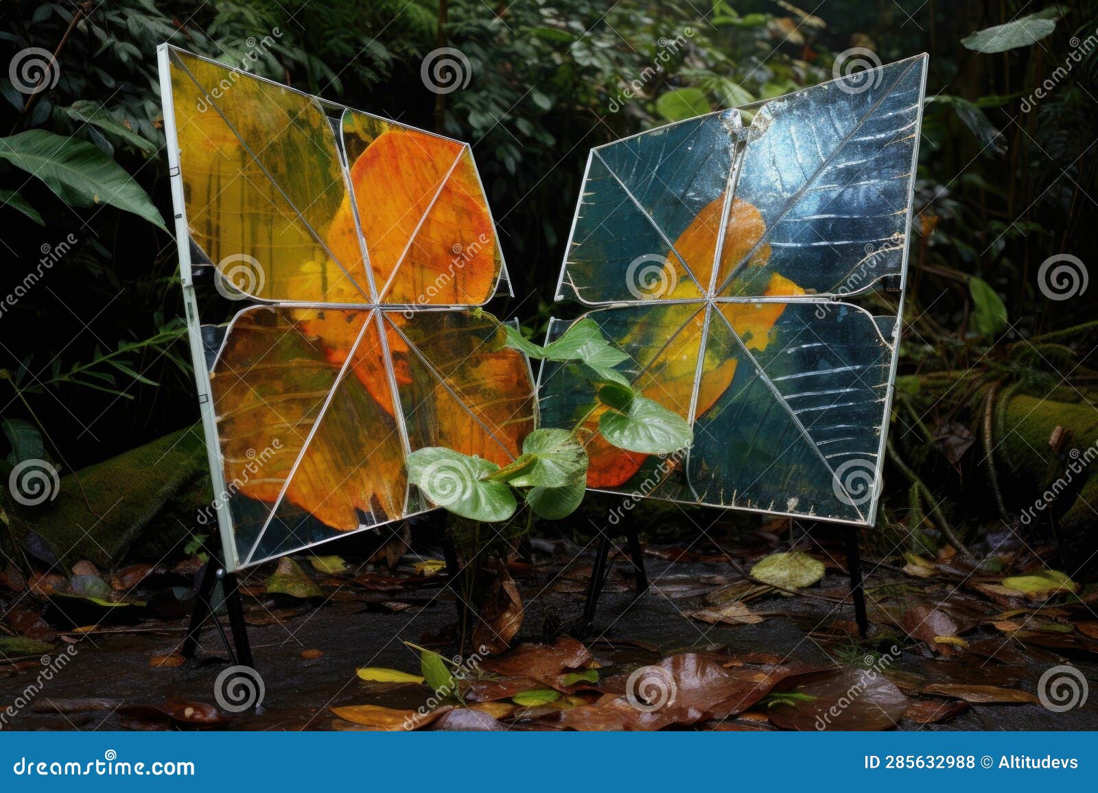Solar Panels and Artificial Leaves Side by Side Stock Photo - Image of ...