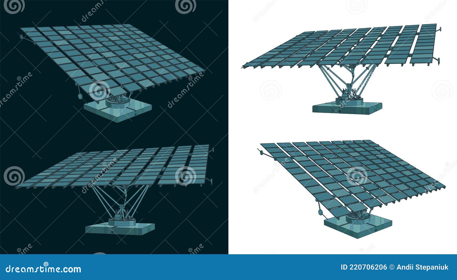 Solar Panels with Automatic Positioning System Color Drawings Stock ...