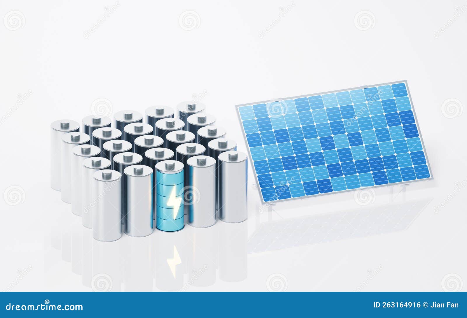 Solar Panels and Batteries, 3d Rendering Stock Illustration ...