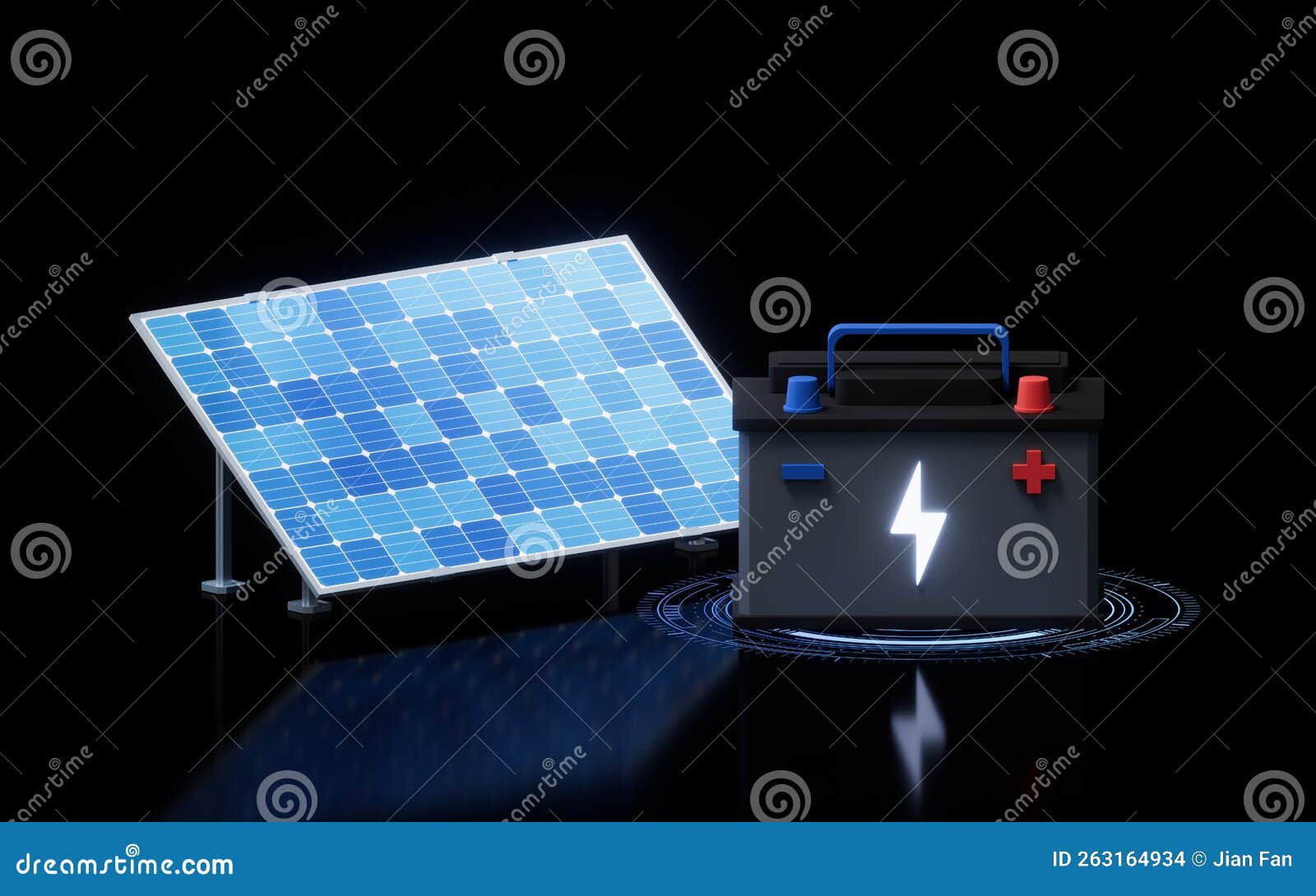 Solar Panels and Batteries, 3d Rendering Stock Illustration ...