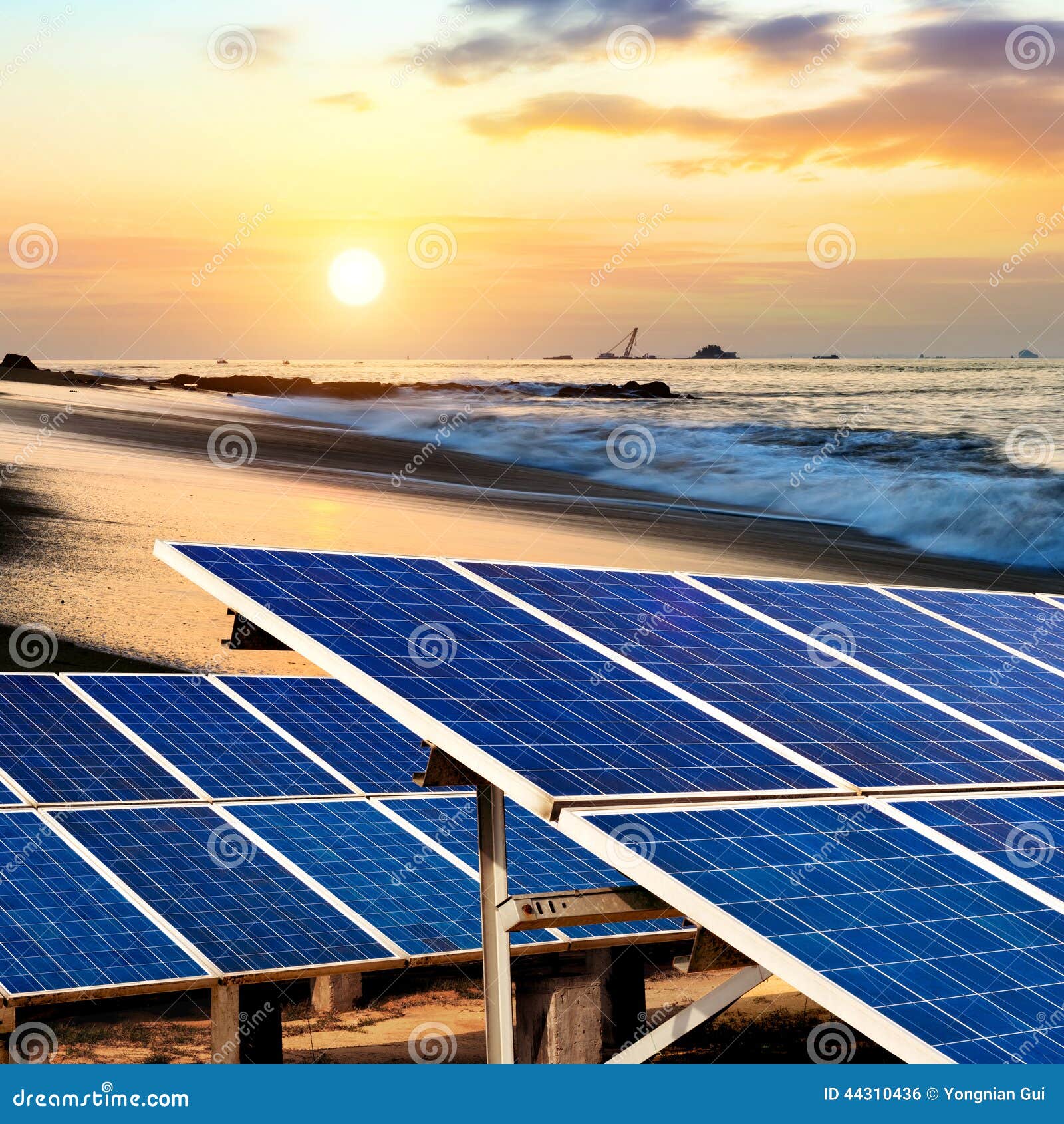 Solar panels on the beach stock photo. Image of coast - 44310436