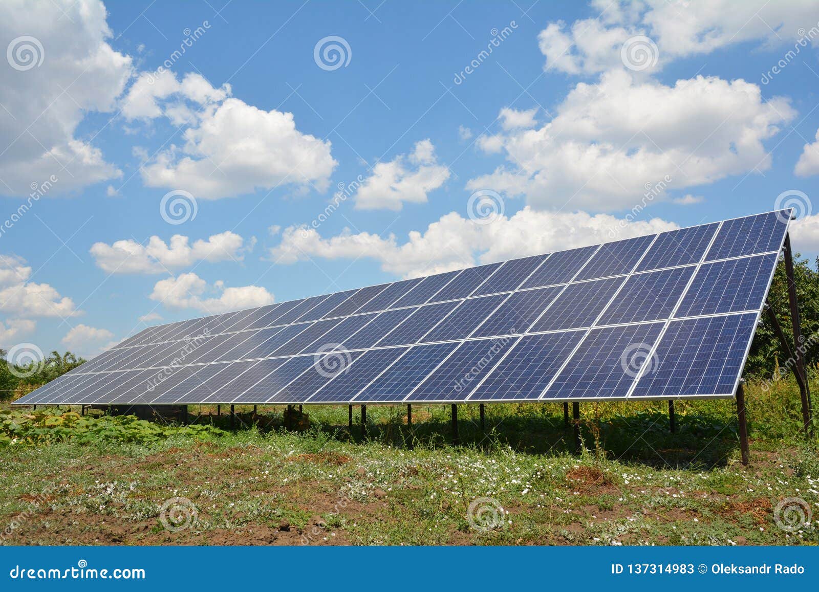 Solar Panels with Beautiful Clouds Sky. Solar Panels for Green Energy ...