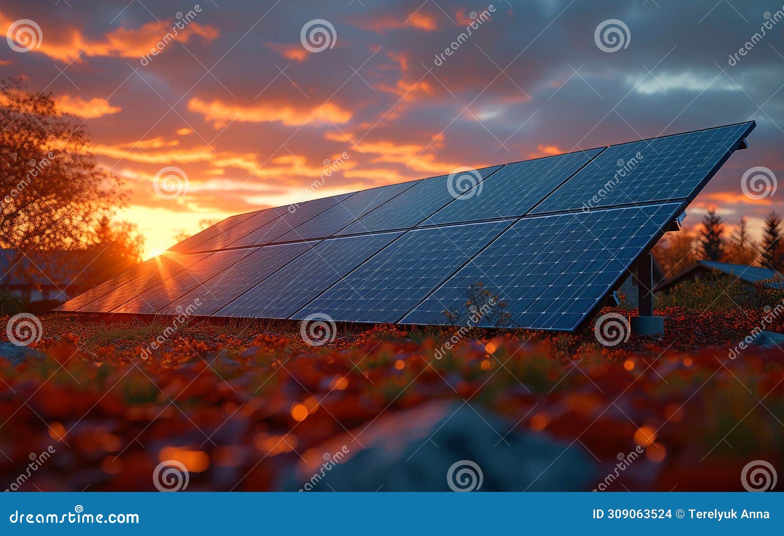 Solar Panels and Beautiful Sunset Stock Photo - Image of photovoltaic ...