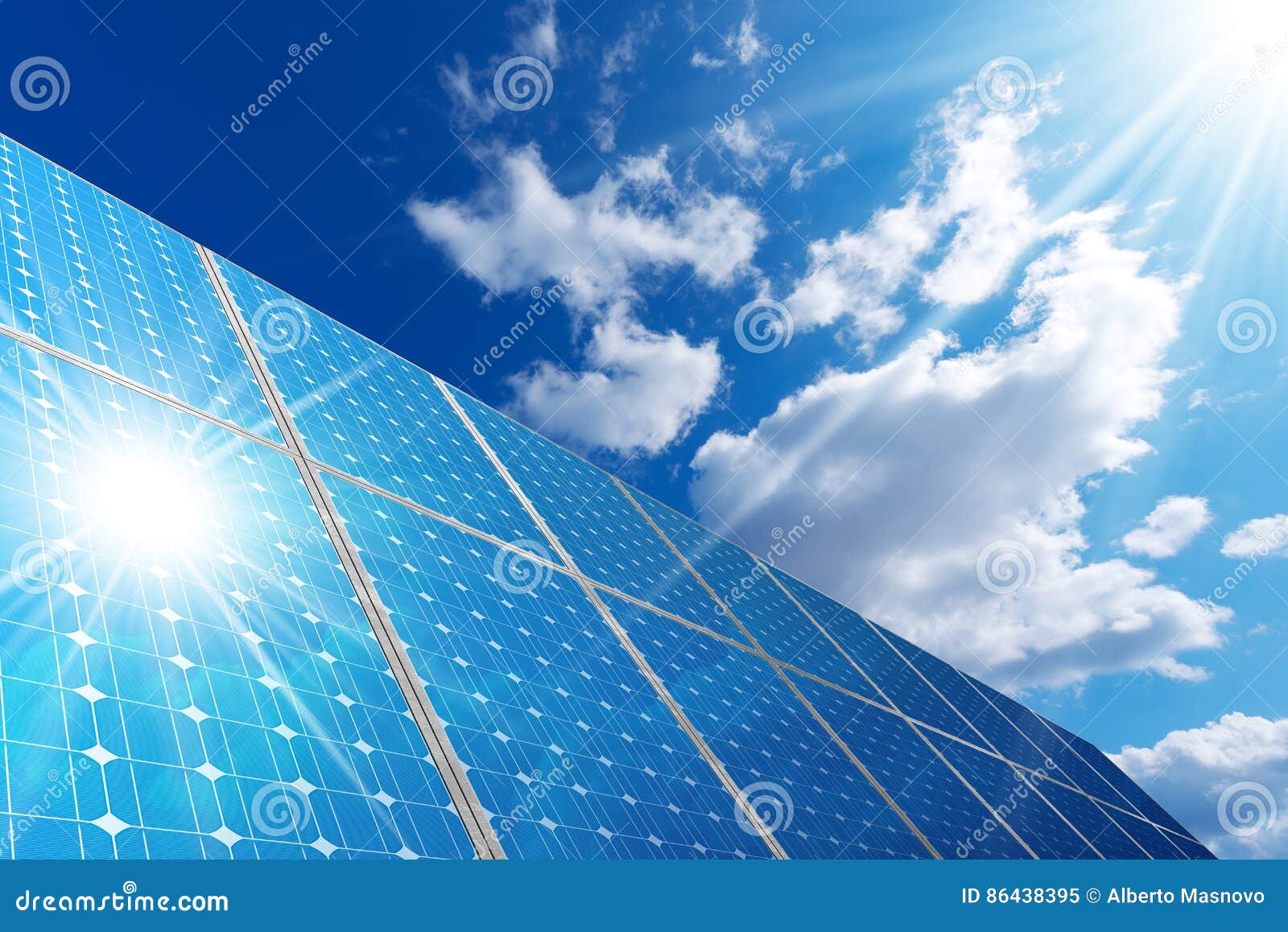 Solar Panels - Blue Sky Clouds and Sun Rays Stock Image - Image of ...