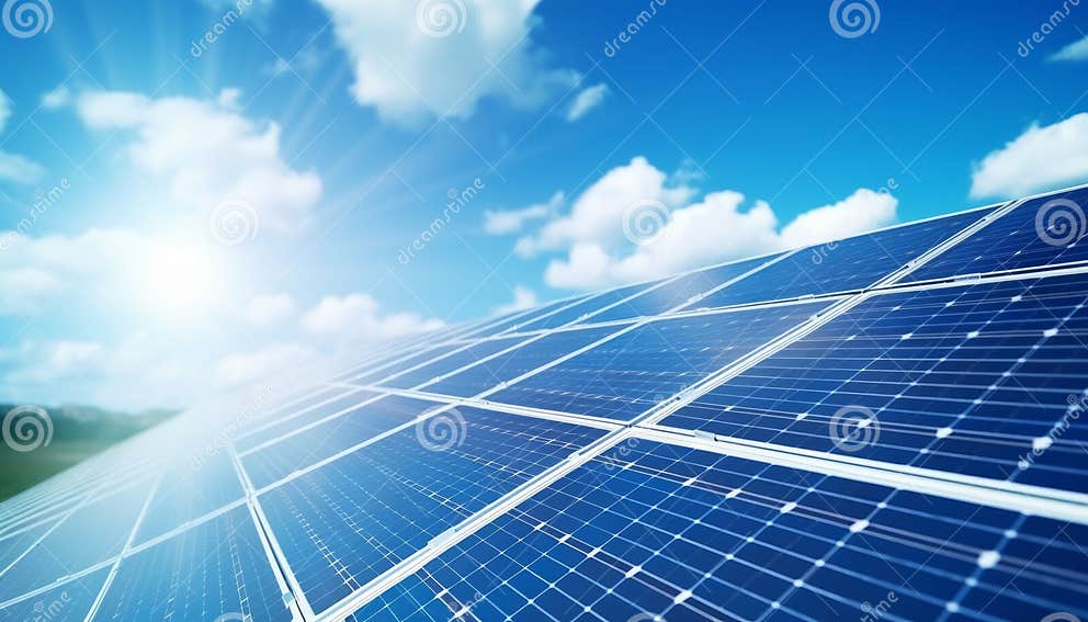 Solar Panels on Blue Sky and Sun Stock Illustration - Illustration of ...