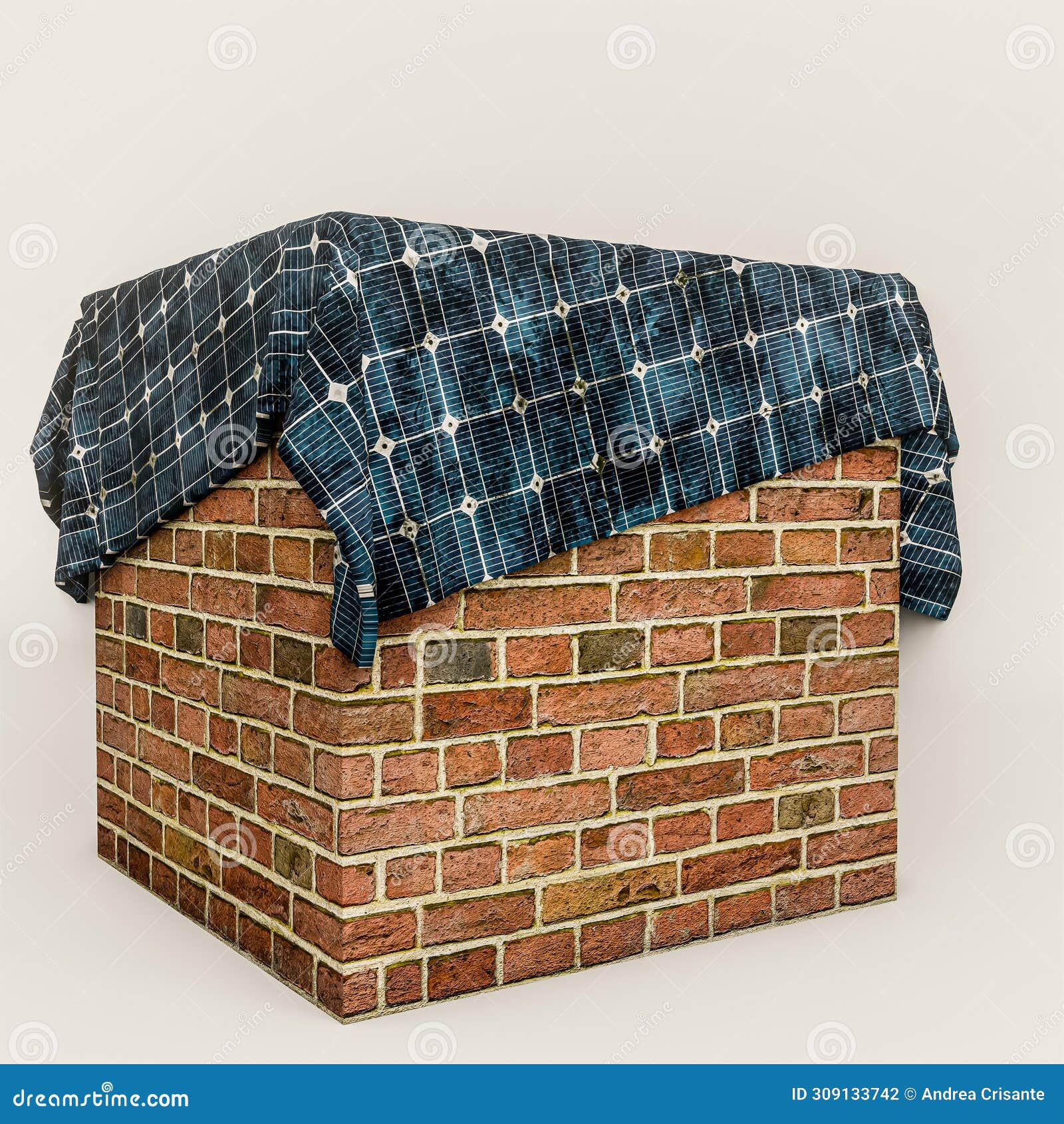 Solar Panels on Brick Cube Isolated on White Background Stock ...