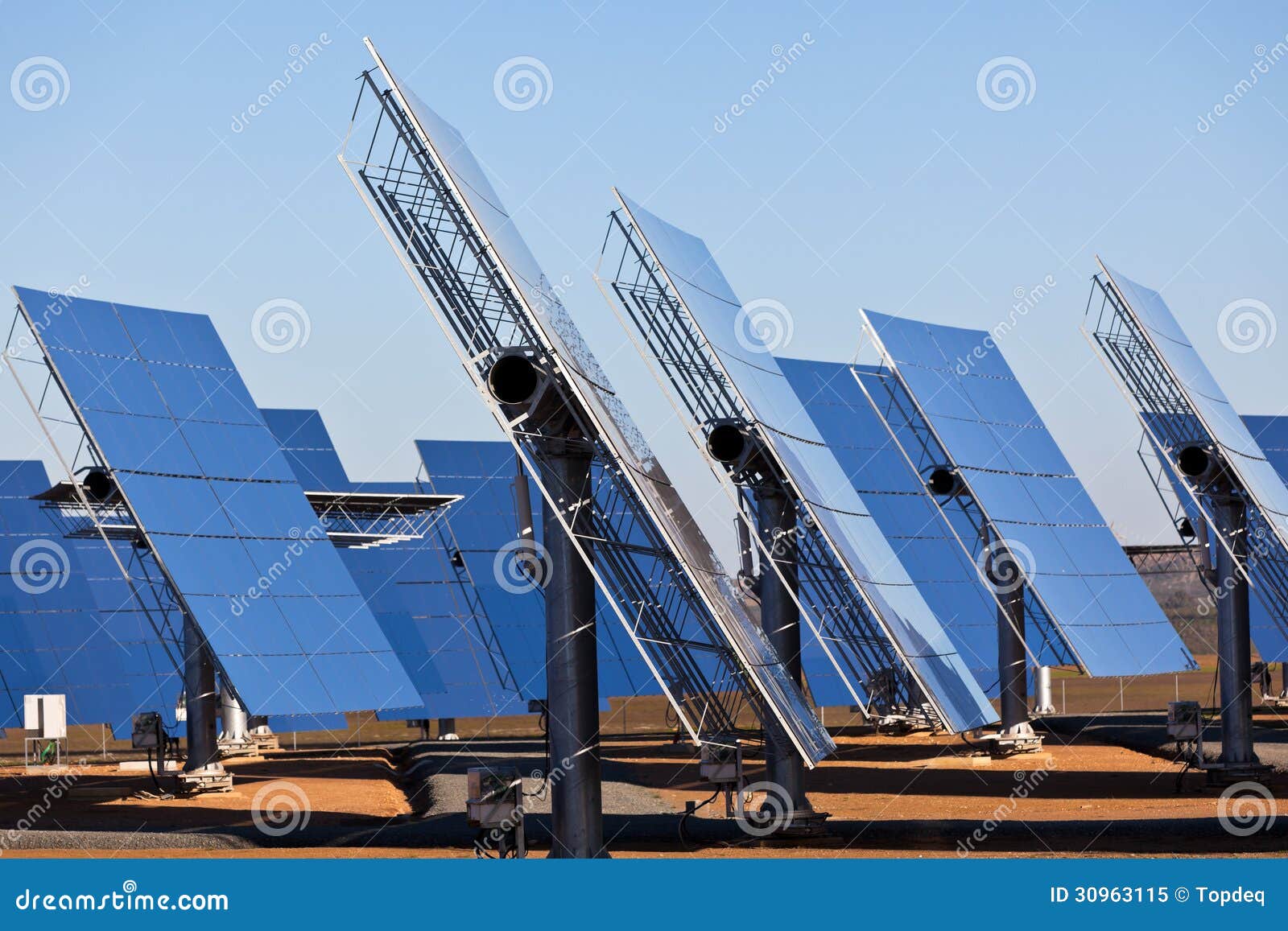 Solar Panels on Bright Blue Sky Background Stock Image - Image of ...