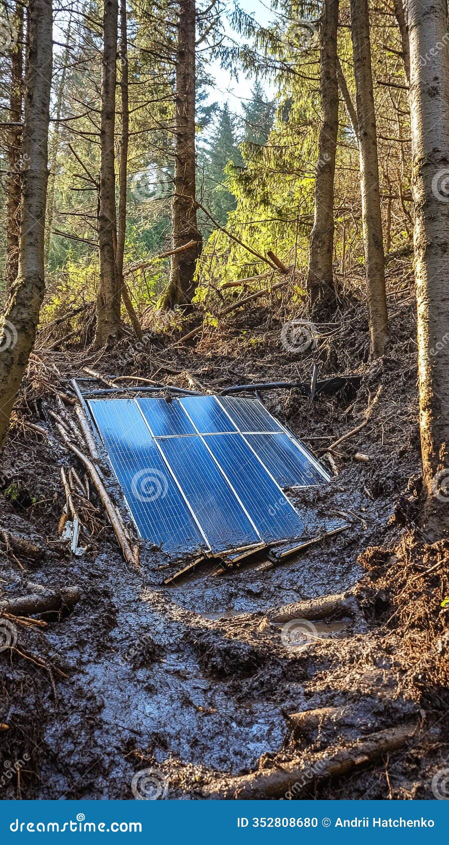 Solar Panels Buried Under a Thick Layer of Mud after a Landslide ...