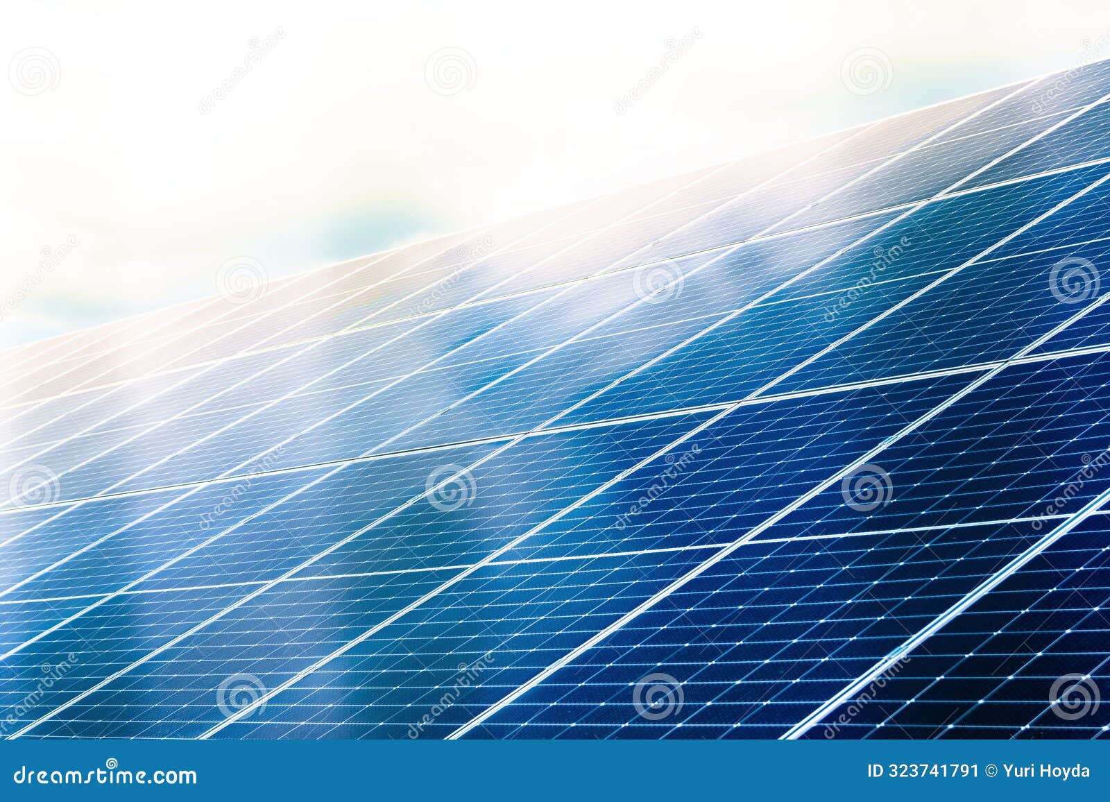Solar Panels Close Up with Blue Cloud Reflection. Stock Image - Image ...