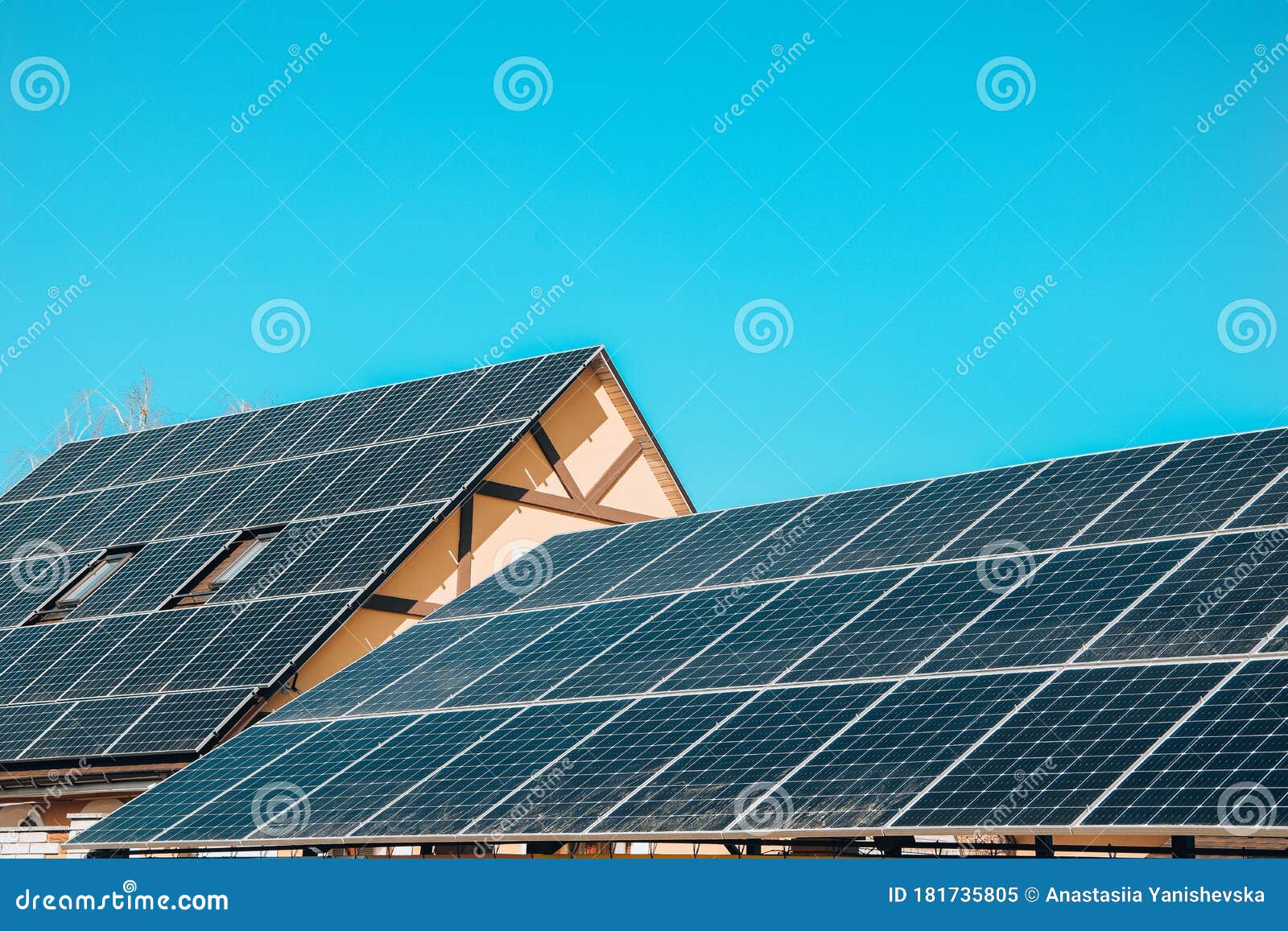 Solar Panels, Close Up Shot of a Solar Panel Array with Blue Sky, Solar ...