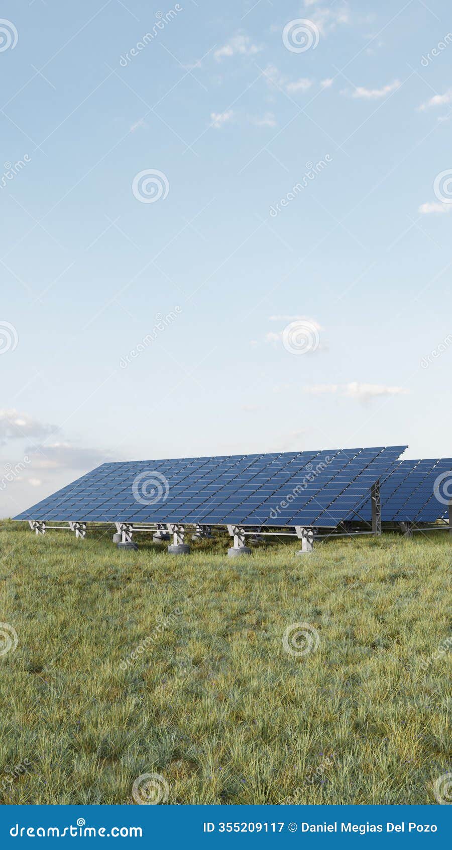 Solar Panels Converting Sunlight into Green Energy in Open Field. 3d ...