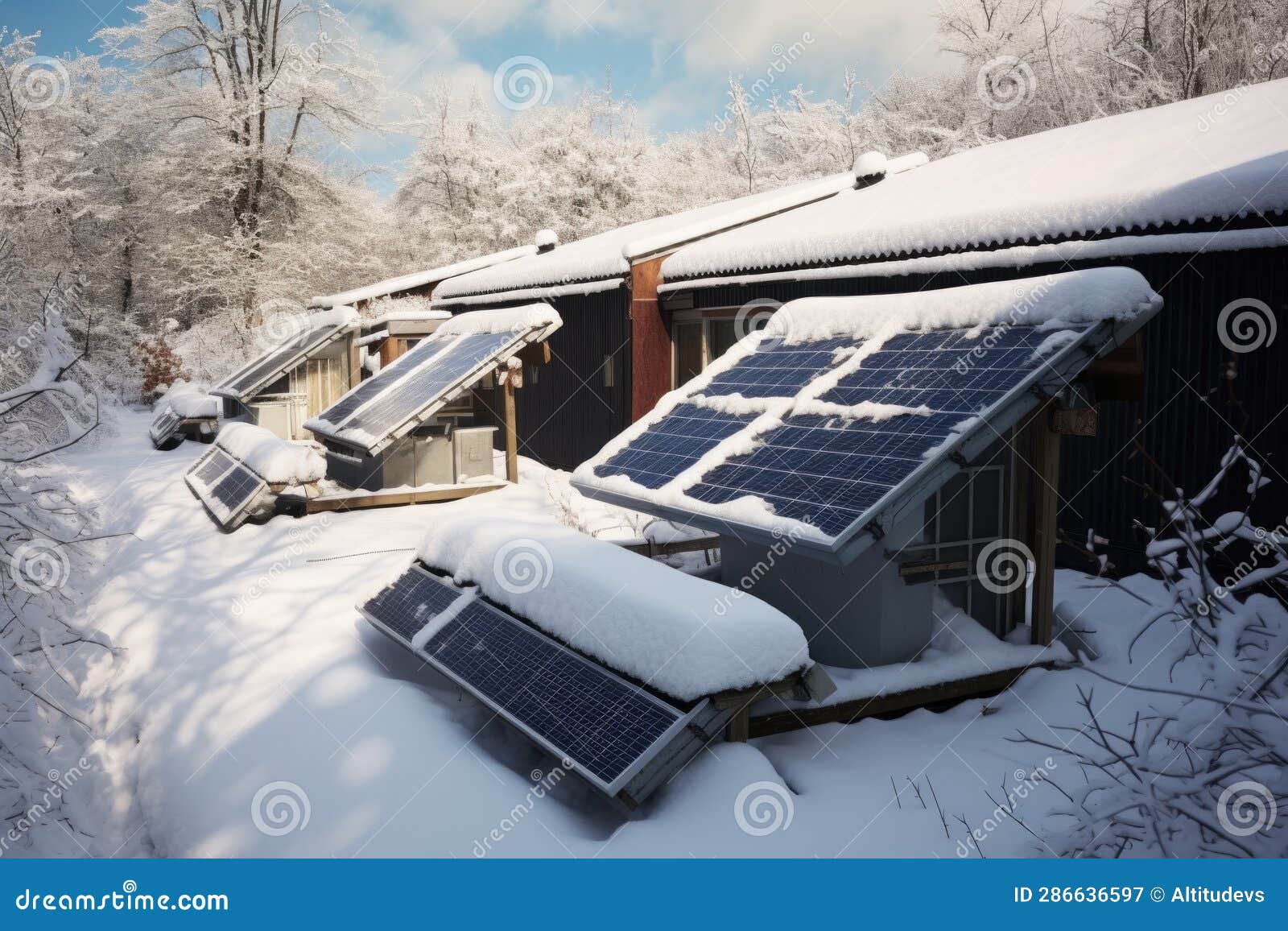 Solar Panels Covered in Snow, Awaiting Cleaning Stock Image - Image of ...