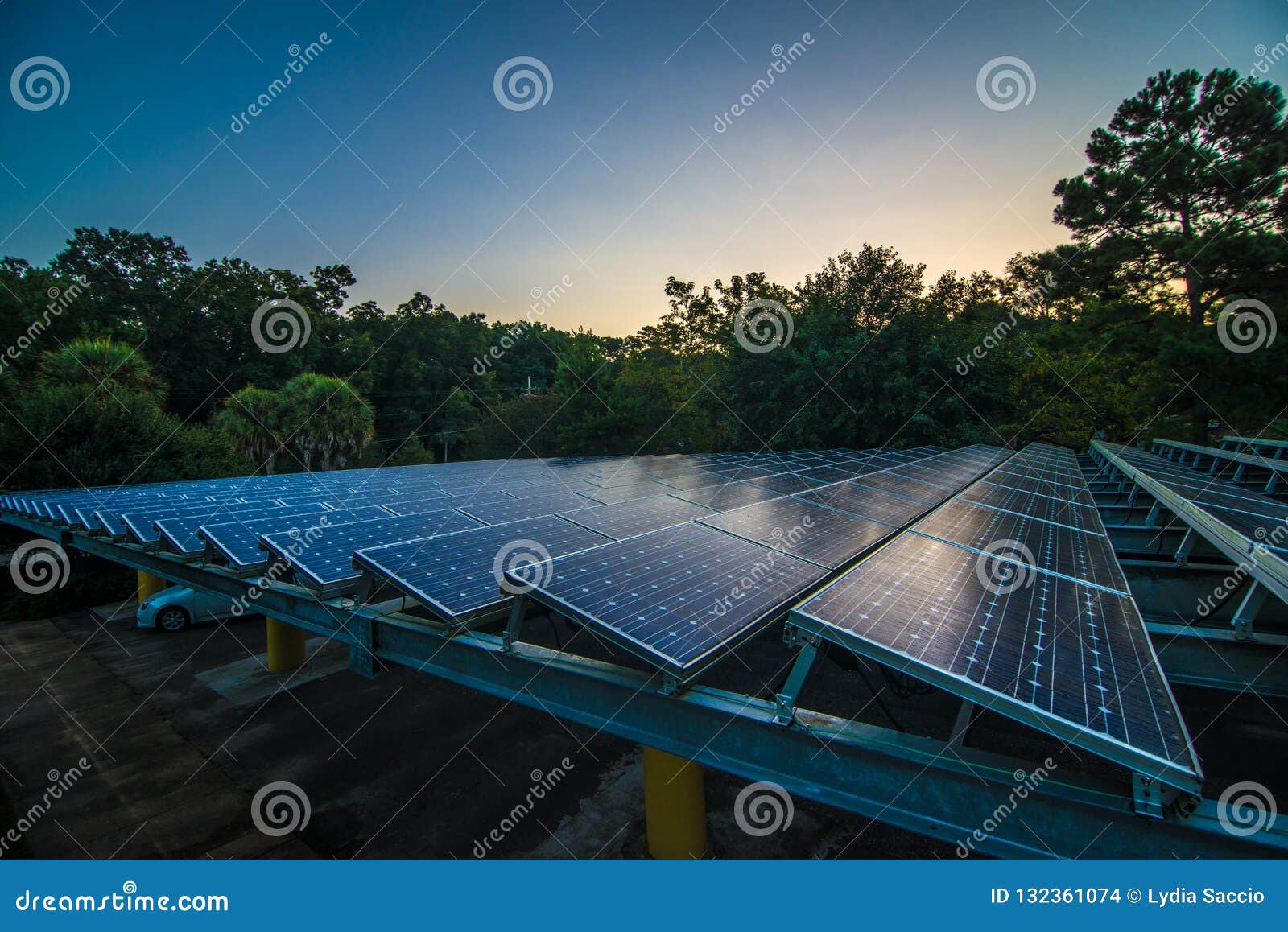 Solar panels at dawn stock photo. Image of dawn, blue - 132361074