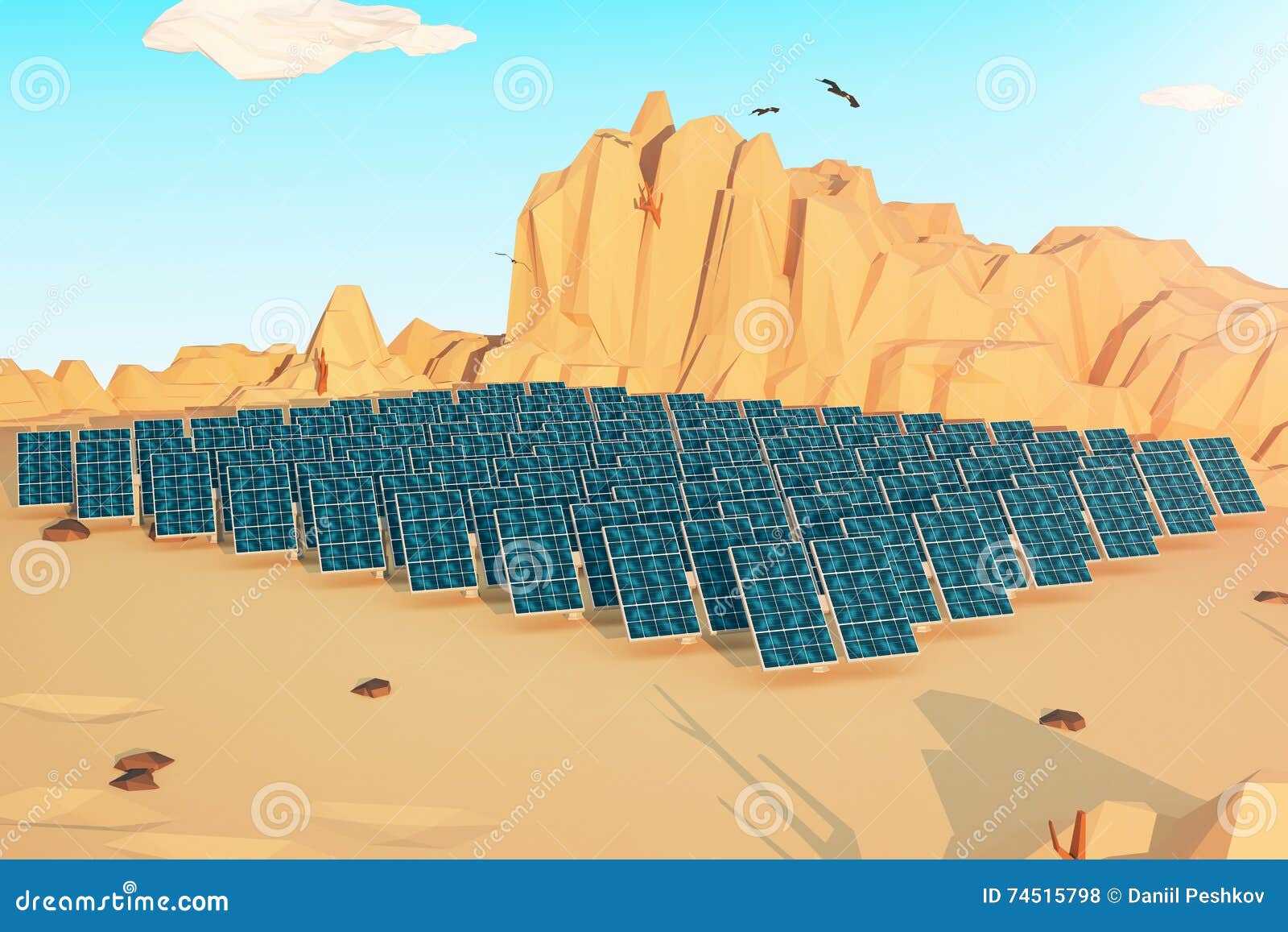 Solar panels in the desert stock illustration. Illustration of durable ...