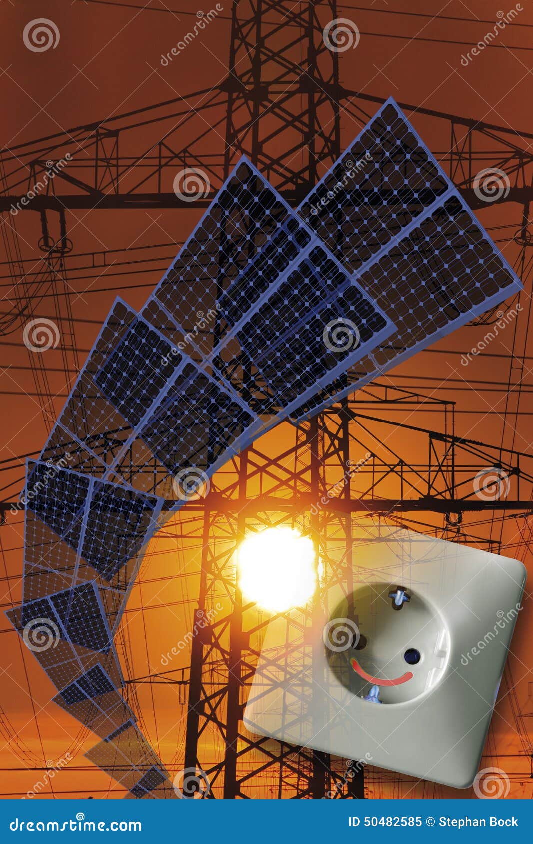Solar Panels, Electric Socket and Power Poles Stock Image - Image of ...
