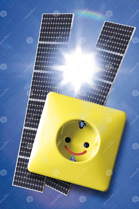Solar Panels, Electric Socket and Power Poles Stock Photo - Image of ...