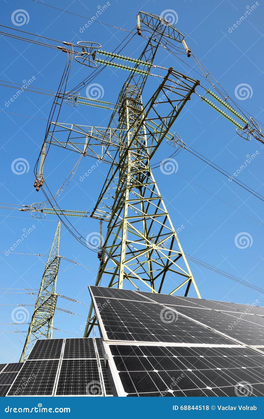 Solar Panels with Electricity Pylon Stock Photo - Image of alternative ...