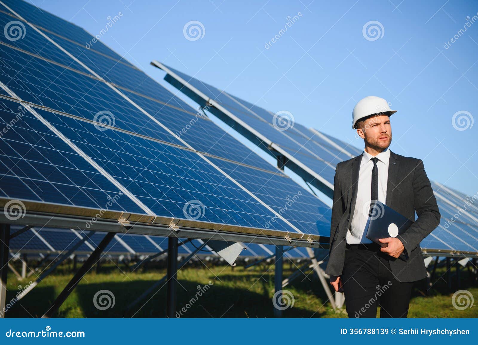 Solar Panels. Engineer Man on Solar Power Station Stock Image - Image ...