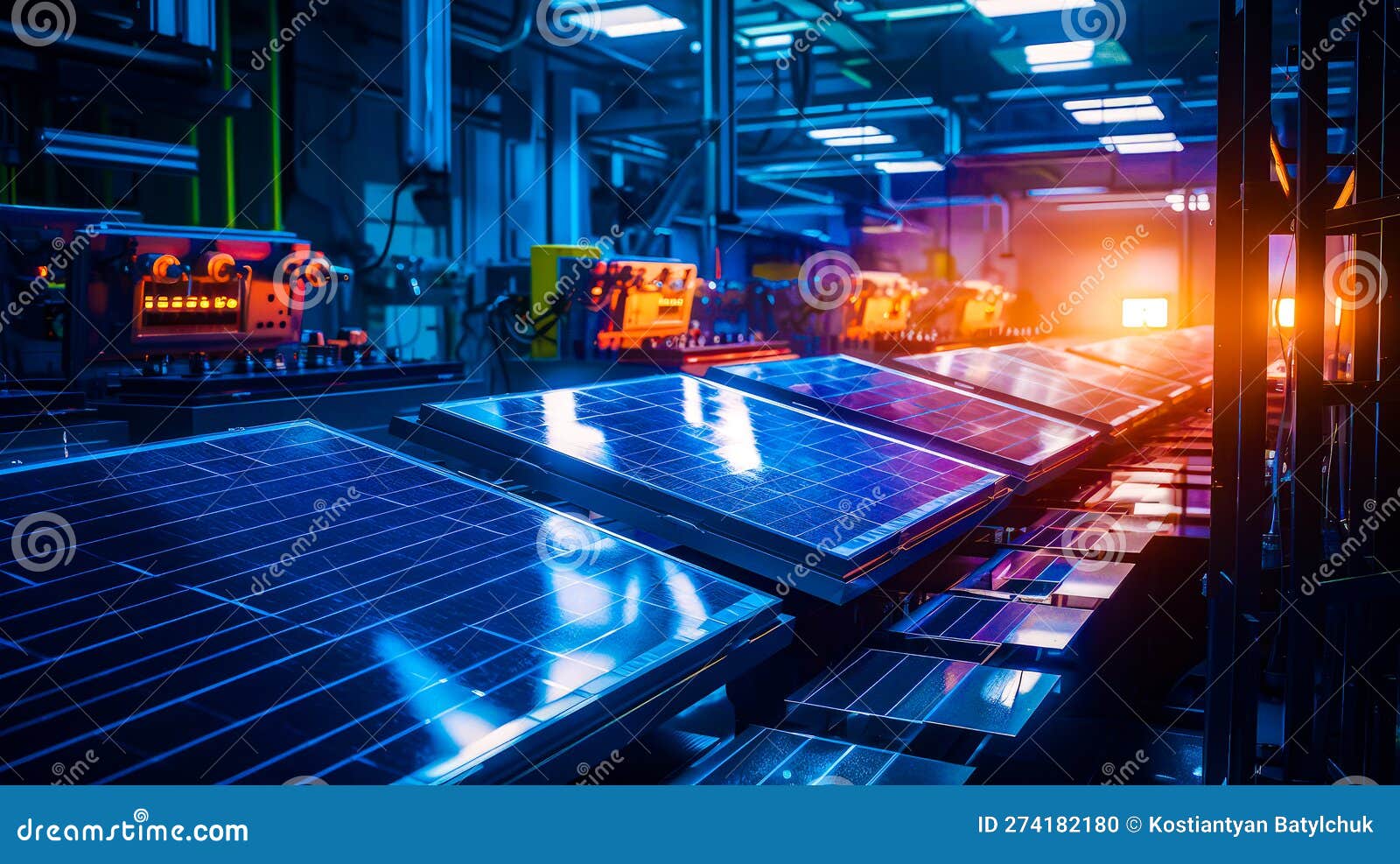 Solar Panels in Factory with Bright Lights. Generative AI Stock ...