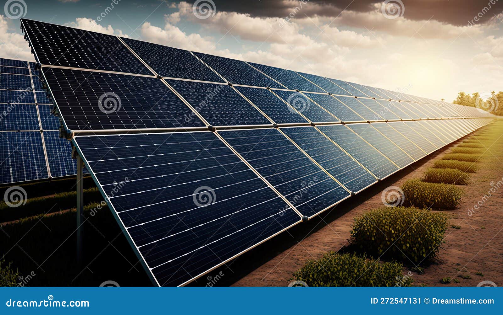 Solar Panels Farm on a Large Field, Renewable Energy Solutions ...
