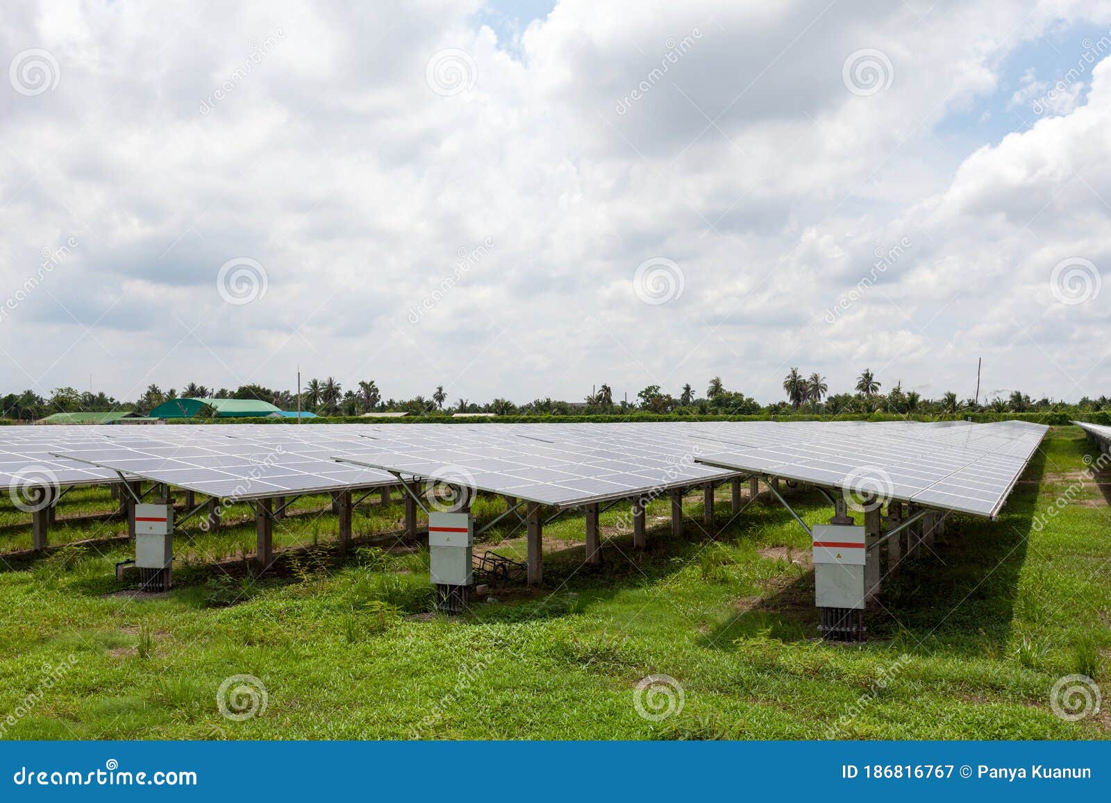 Solar Panels in Solar Farms Blue Sky Background Stock Image - Image of ...