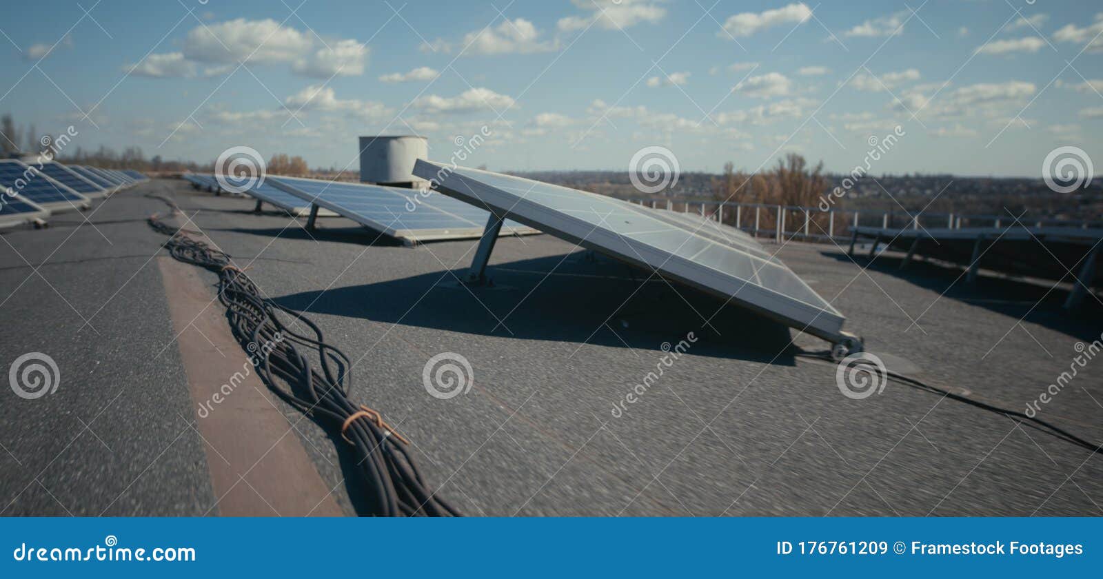 Solar panels on flat roof stock image. Image of electric - 176761209